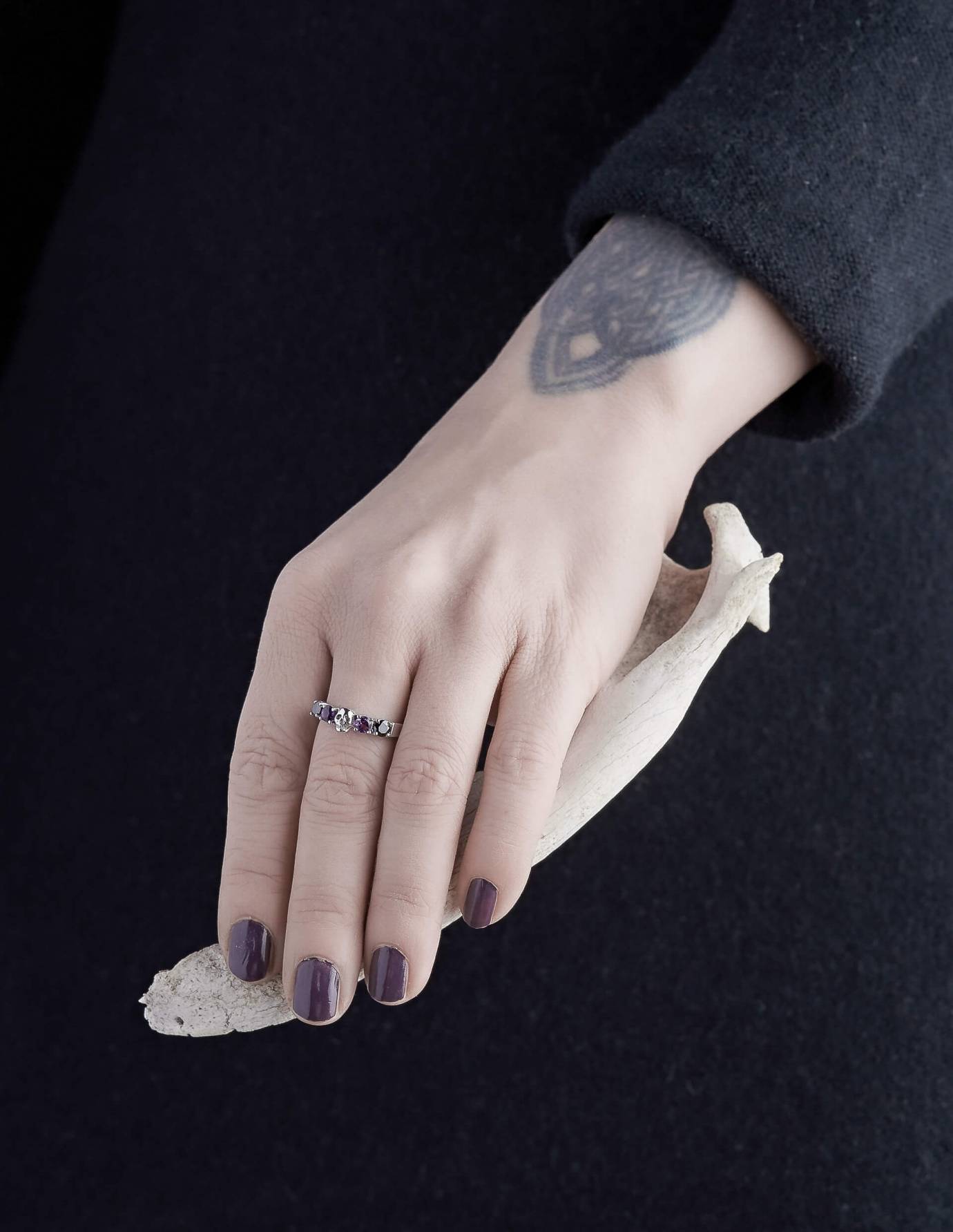 A Skull Engagement Ring with Gemstones - HELICE by KIPKALINKA